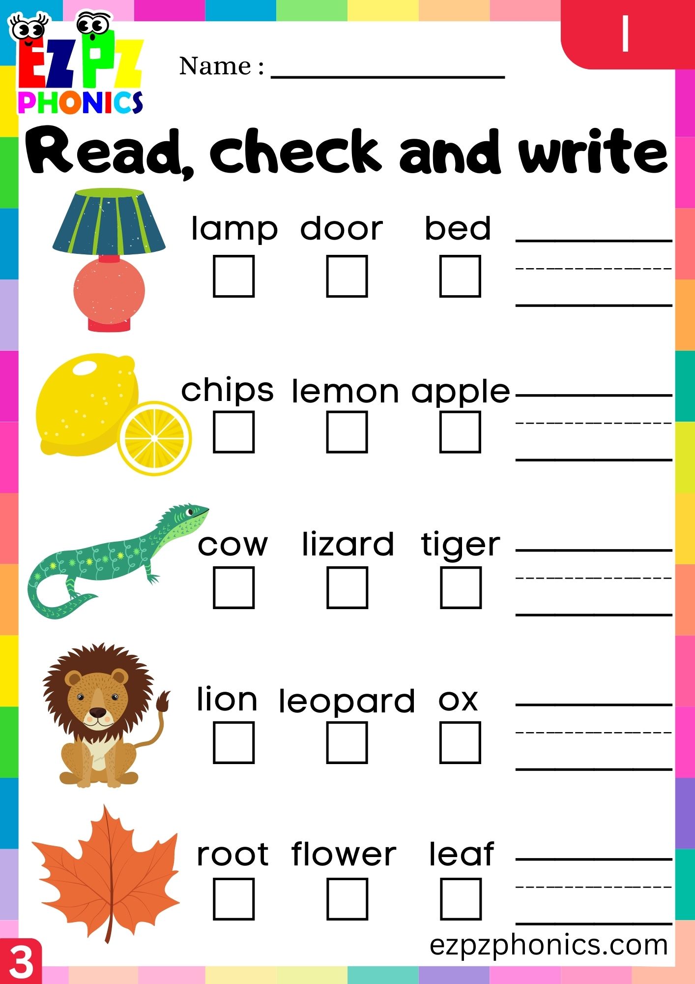 Letter l Read Check and Write the Words Phonics Activity Group 3 - ezpzphonics.com